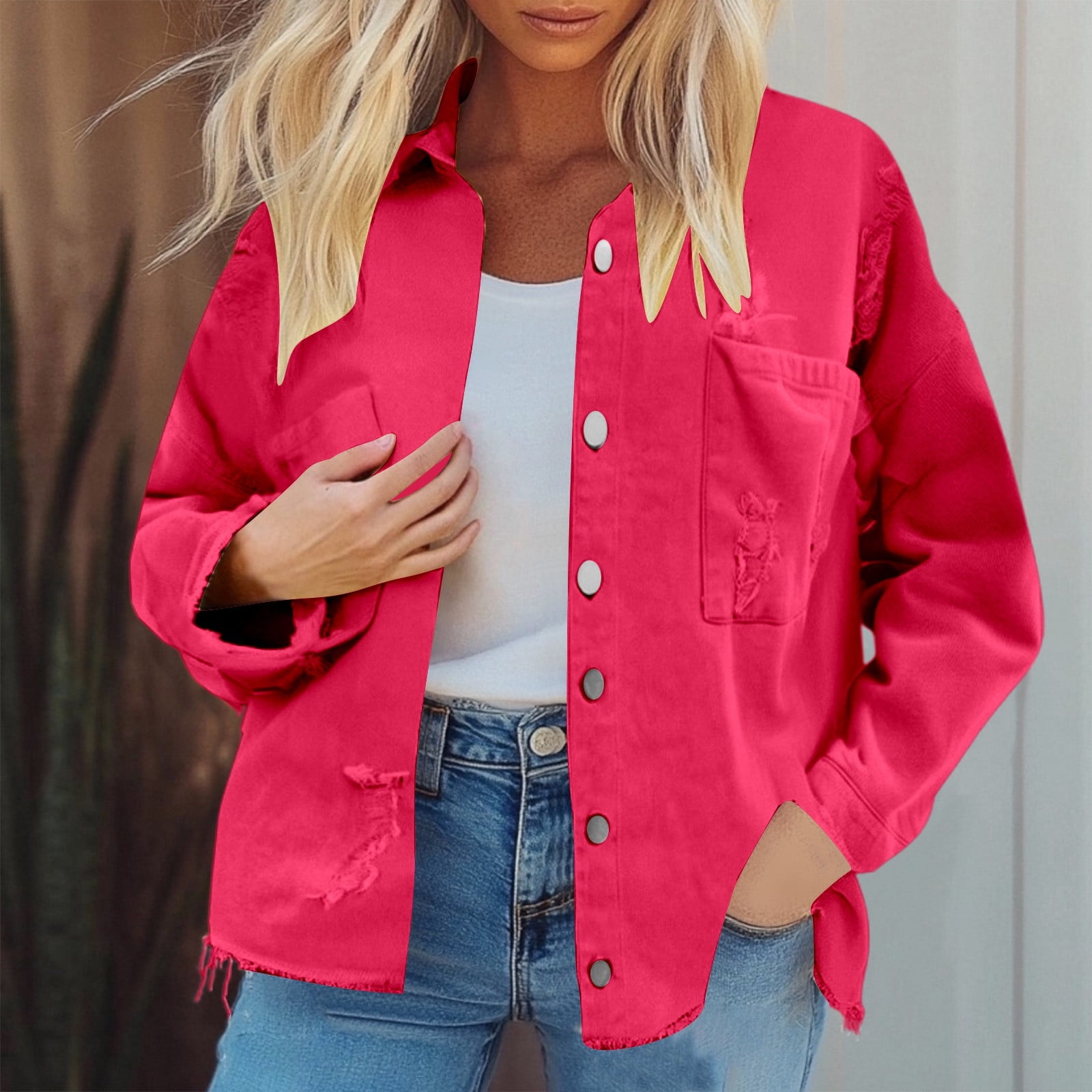 Women's Retro Street Style Denim Jacket With Edges Dark Denim Jacket ...