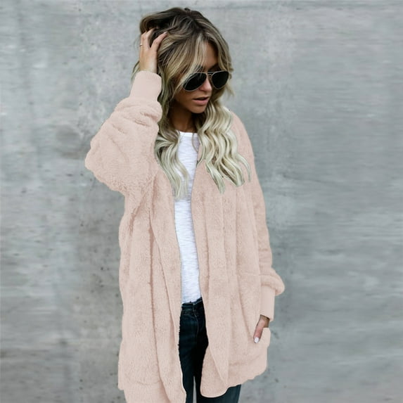 Women's Reversible Plush Cardigan Jacket, Mid-Length Double-Sided Coat ...