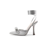 Women's Rhinestone Bow Lace-Up Stiletto Heels Pointed Toe Dress Sandals ...