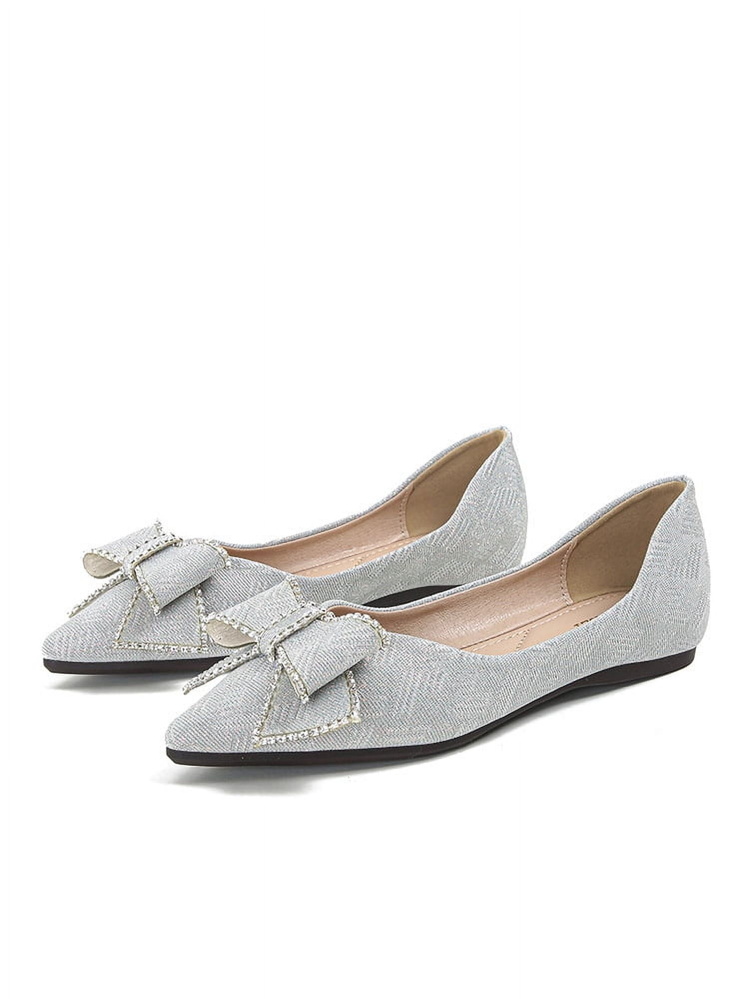 Women's Rhinestone Bow Pointed Toe Flats, Soft Slip-on Dress Shoes ...