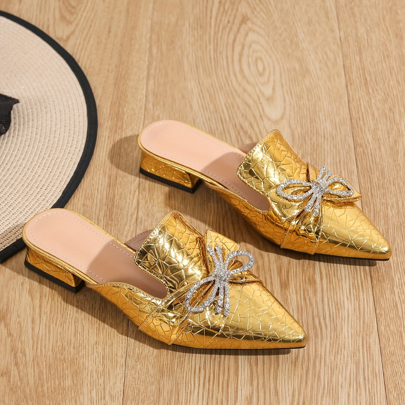 Women's 3d Rhinestone Butterfly Decor Sandals, Slip On Glitter Dress ...