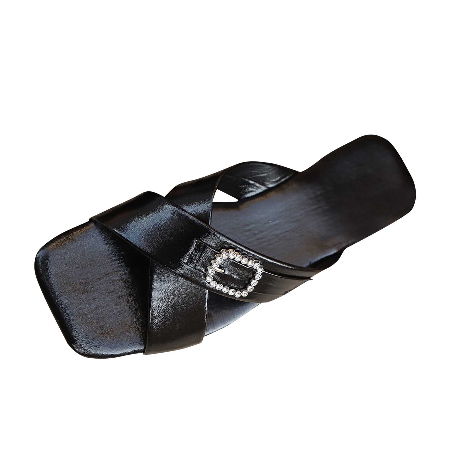 Women's Rhinestones Weave Wide Width Flat Slides Sandals Fashion ...
