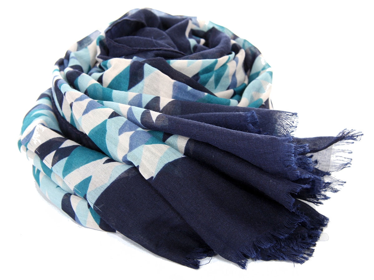 Women's Rhombus Print Polyester Scarf Turquoise/Blue Scarf Wrap 40 x 70 ...