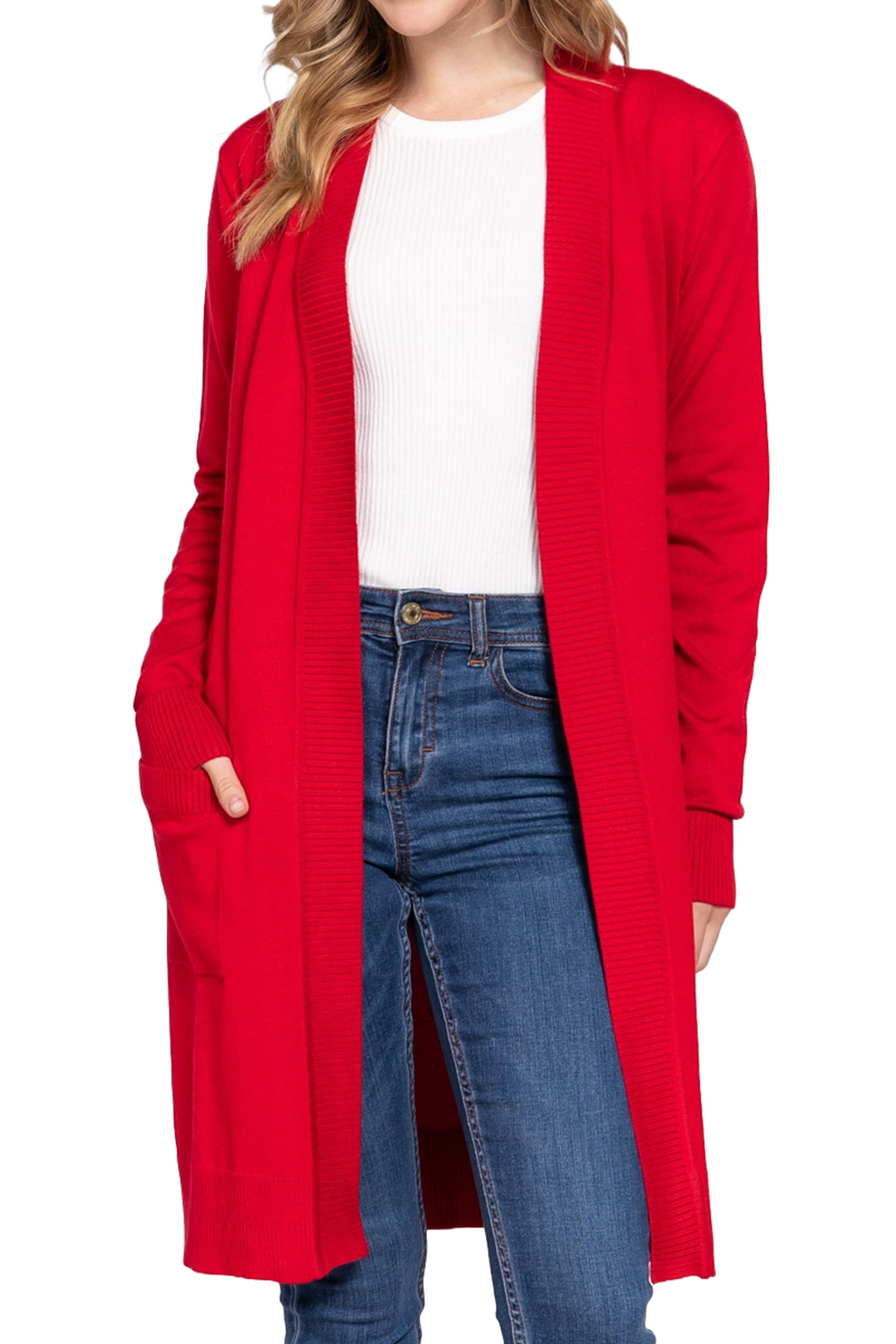 Women's Rib Banded Open Front Tunic Sweater Cardigan with Pockets ...