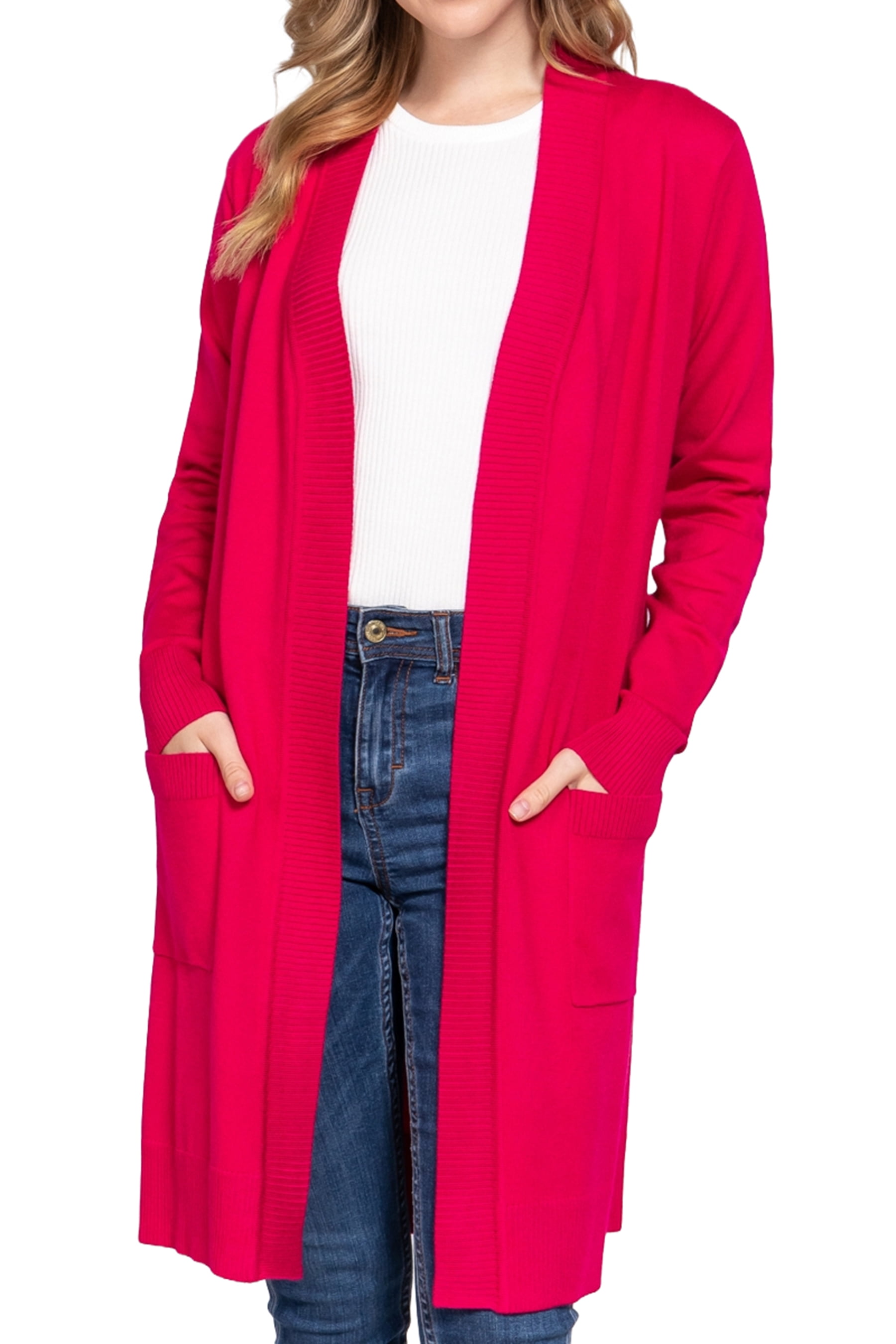Women's Rib Banded Open Front Tunic Sweater Cardigan with Pockets ...