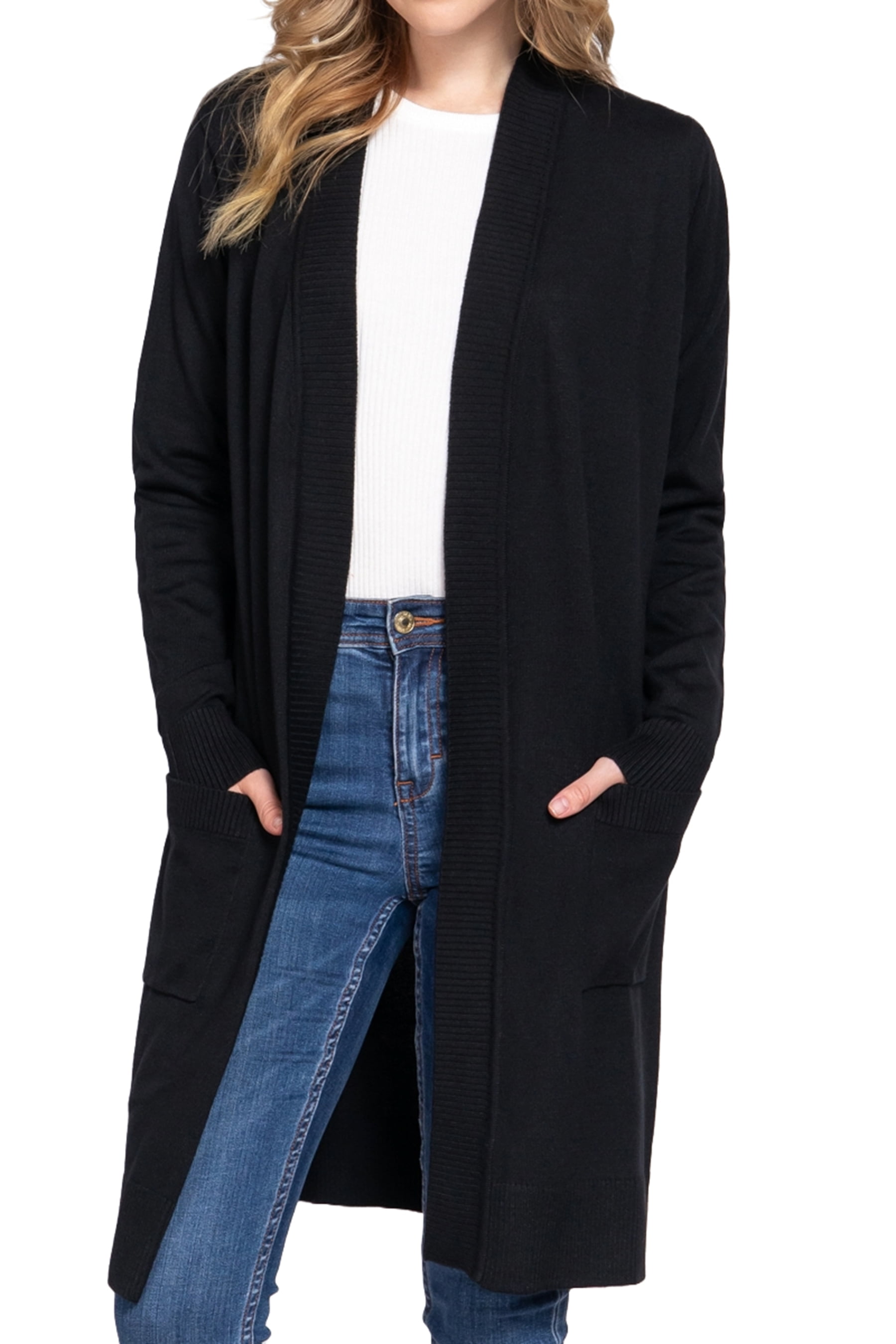 Women's Rib Banded Open Front Tunic Sweater Cardigan with Pockets ...