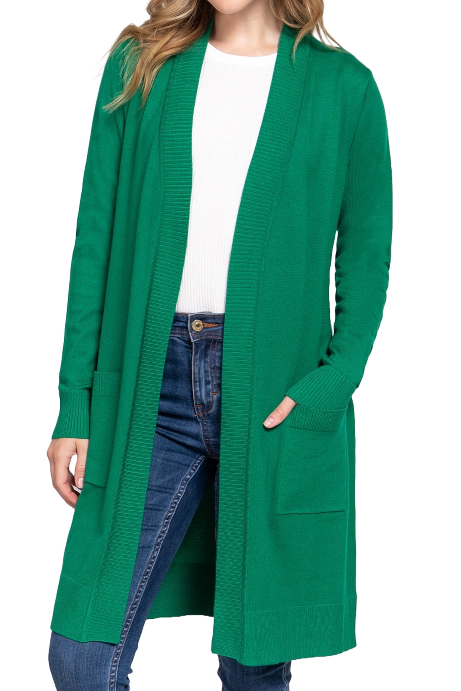 Women's Rib Banded Open Front Tunic Sweater Cardigan with Pockets ...