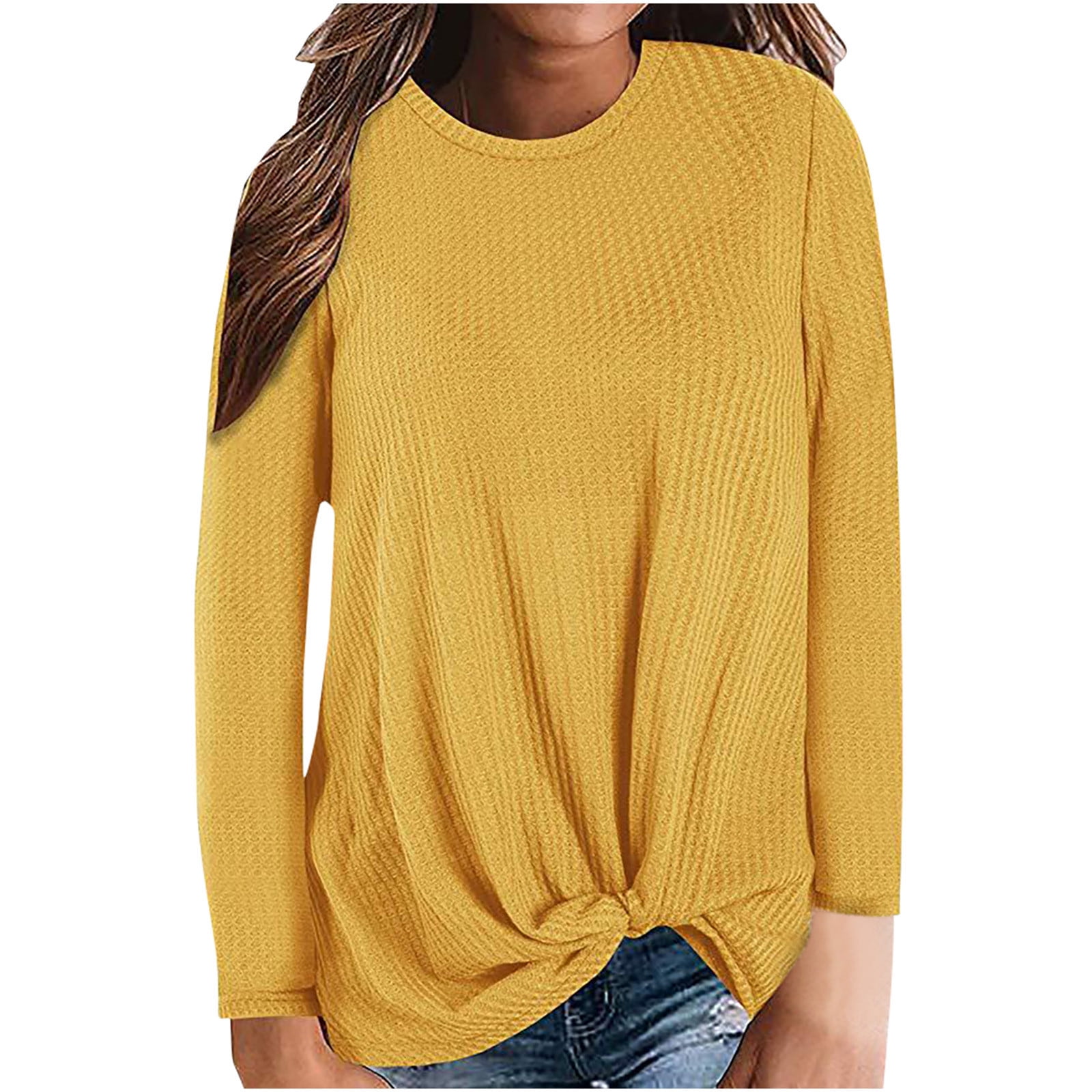 Women's Ribbed Knitted Tops Crewneck Long Sleeve Twist Knot Sweater ...