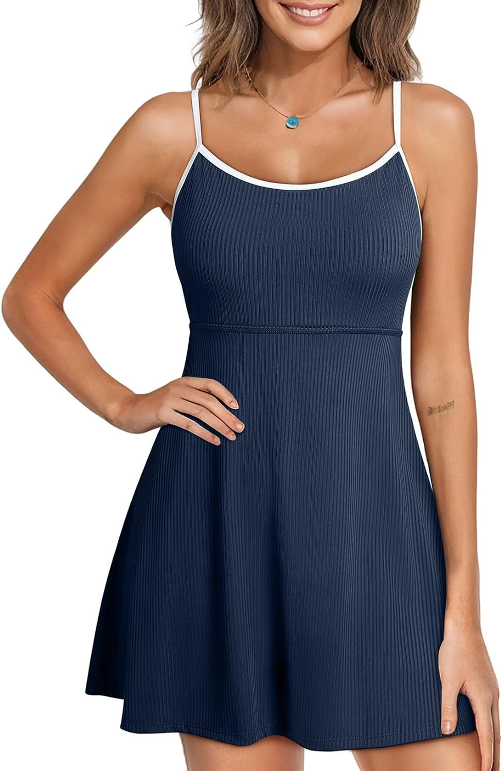 Women’s Ribbed One Piece Swimsuits Modest Swim Dress Tummy Control ...