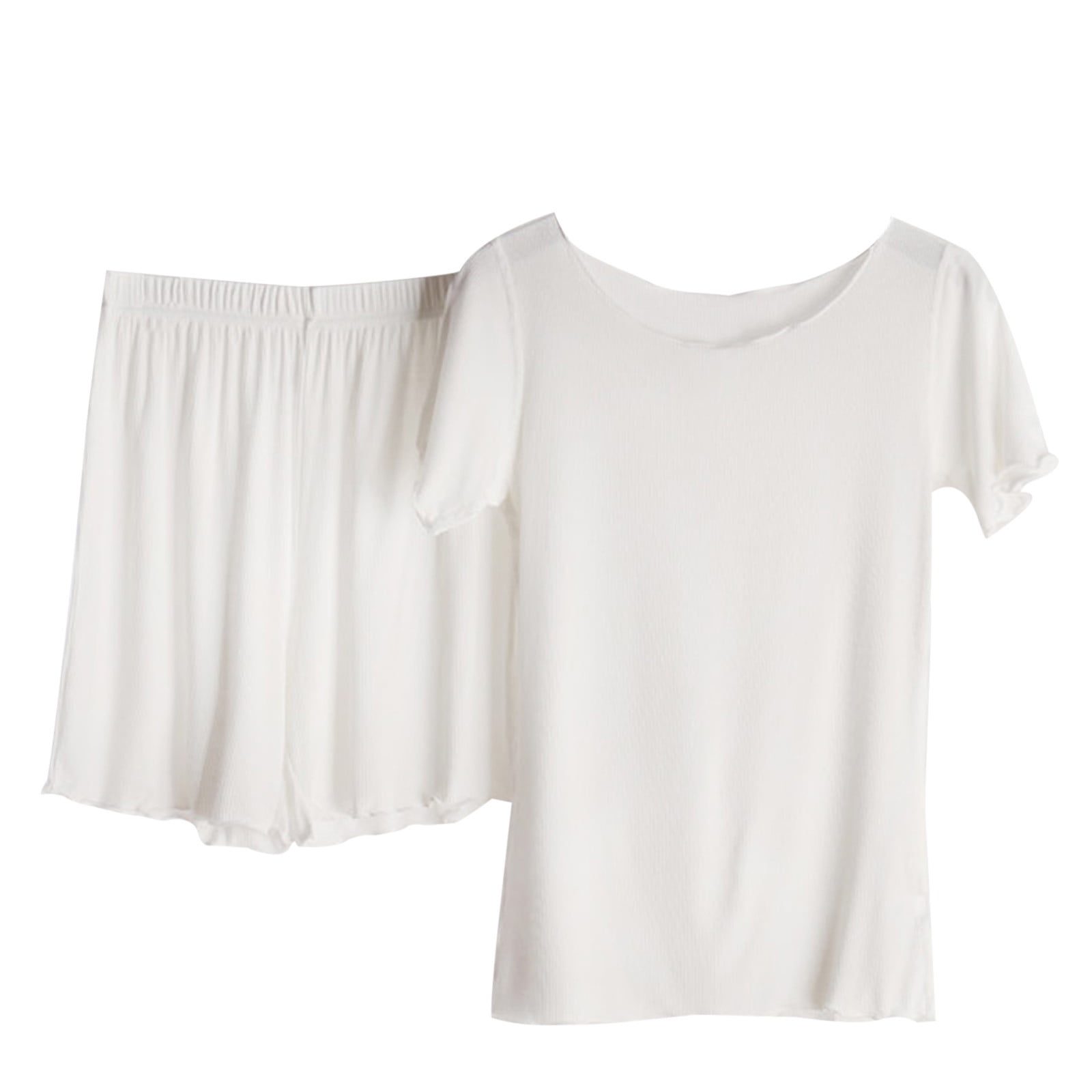 Women's Ribbed Pajamas Sets Casual Soft Crewneck Short Sleeve Tops and ...