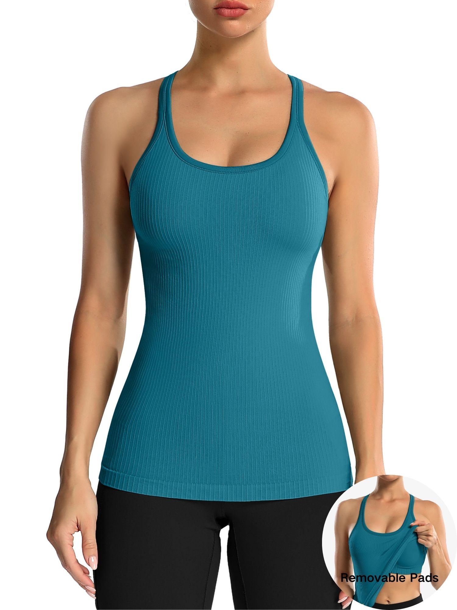 ANFERRY Women's Ribbed Workout Tank Tops with Built in Bra Racerback ...