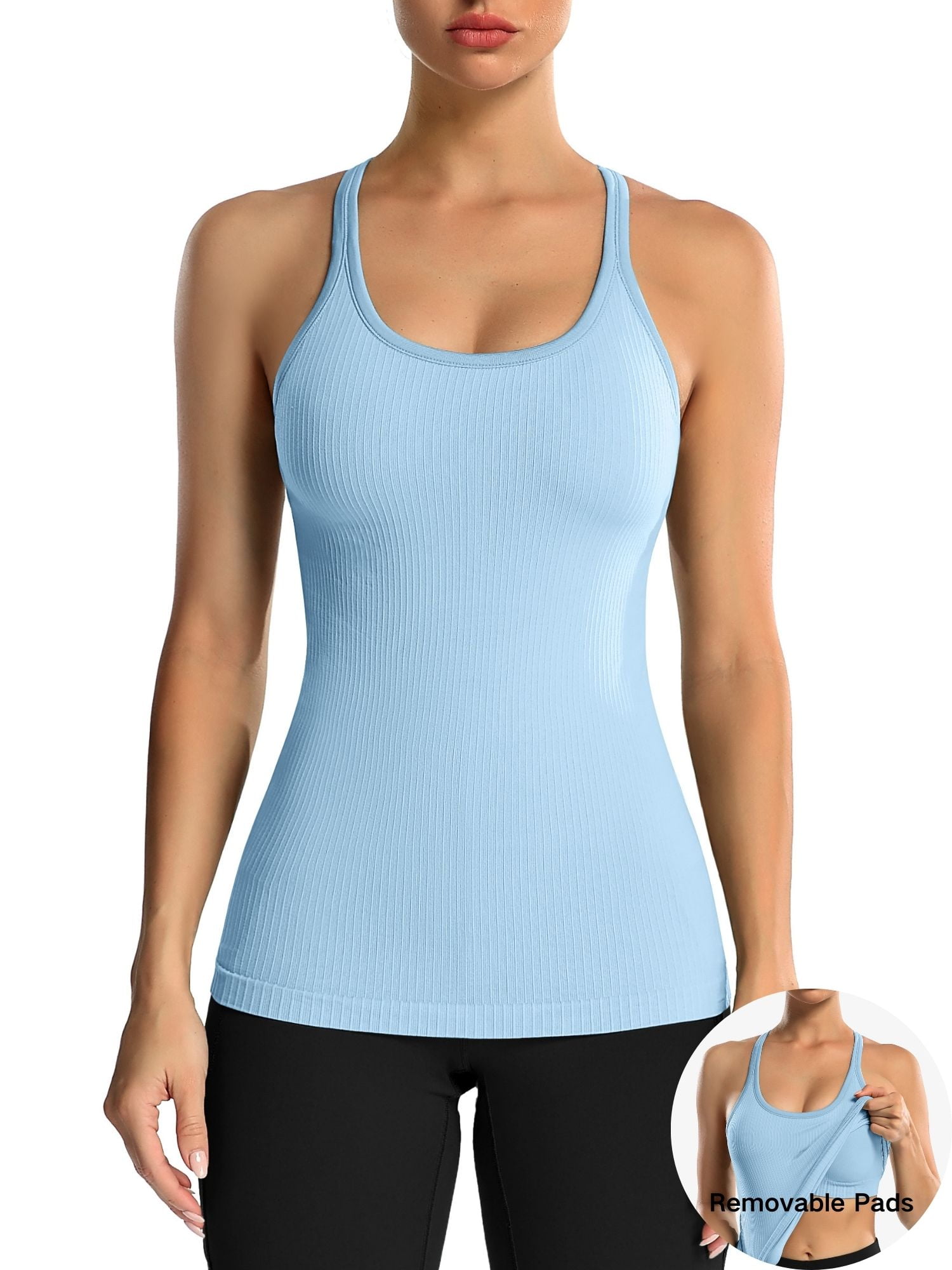 Beautyin Women's Ribbed Workout Tank Tops, Built-in Bra, Racerback ...