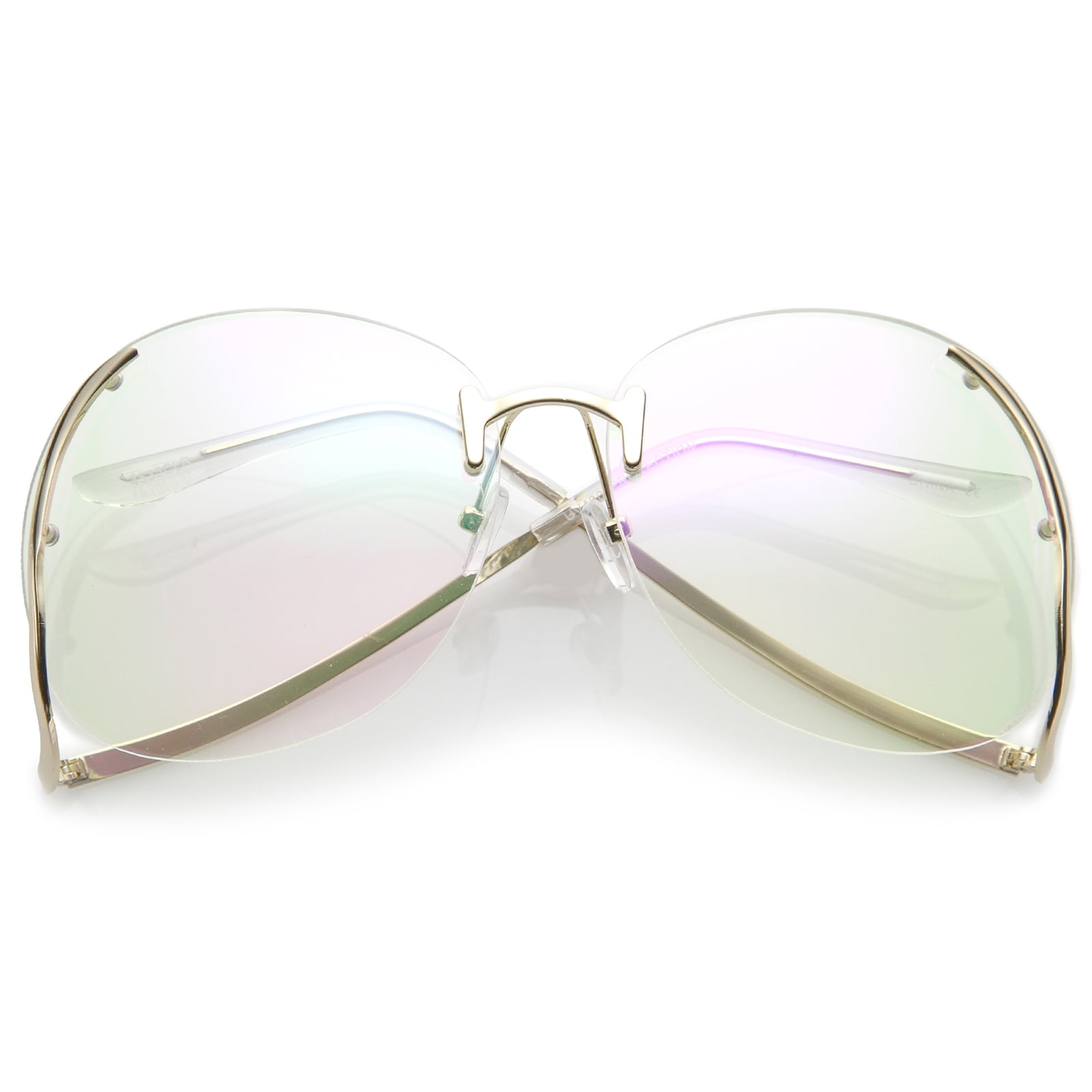 Women's Rimless Curved Metal Arms Round Clear Lens Oversize Eyeglasses ...