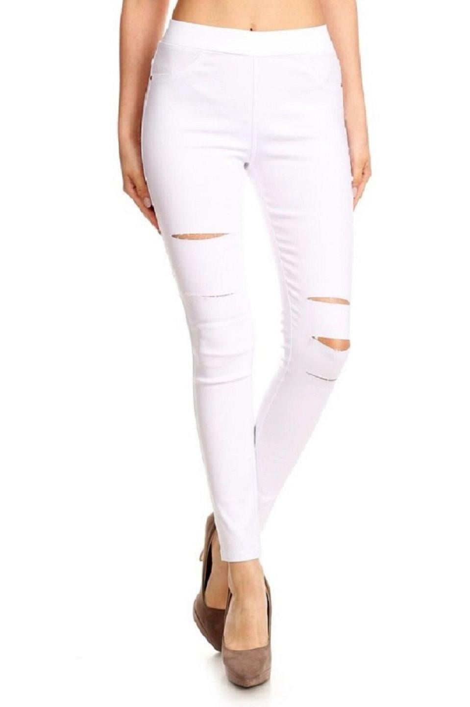 Women's Ripped Distressed Jean Jeggings Pull On Stretch Skinny Pants ...