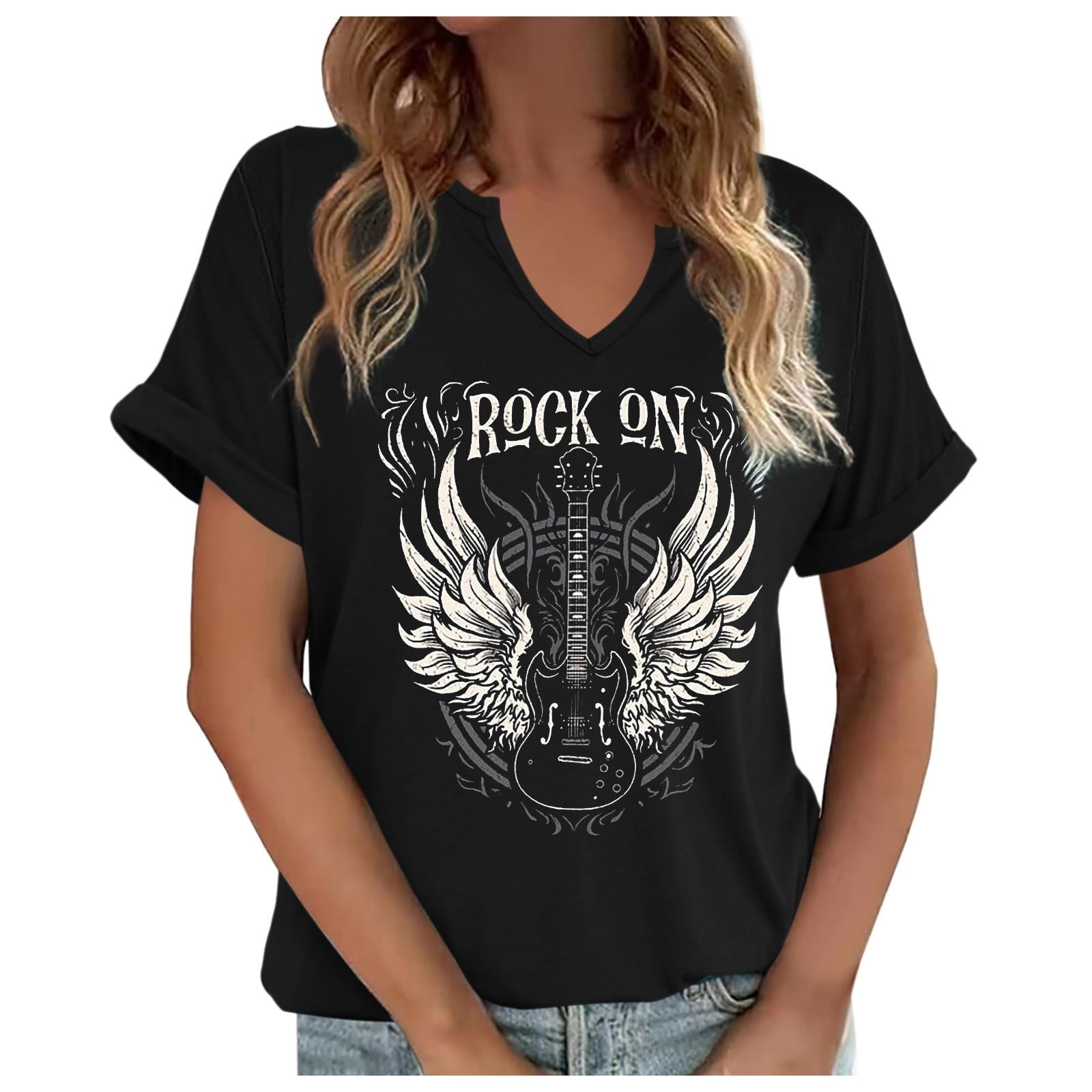 Women's Rock Band T Shirt Vintage Musical V-Neck Tees Country Music ...