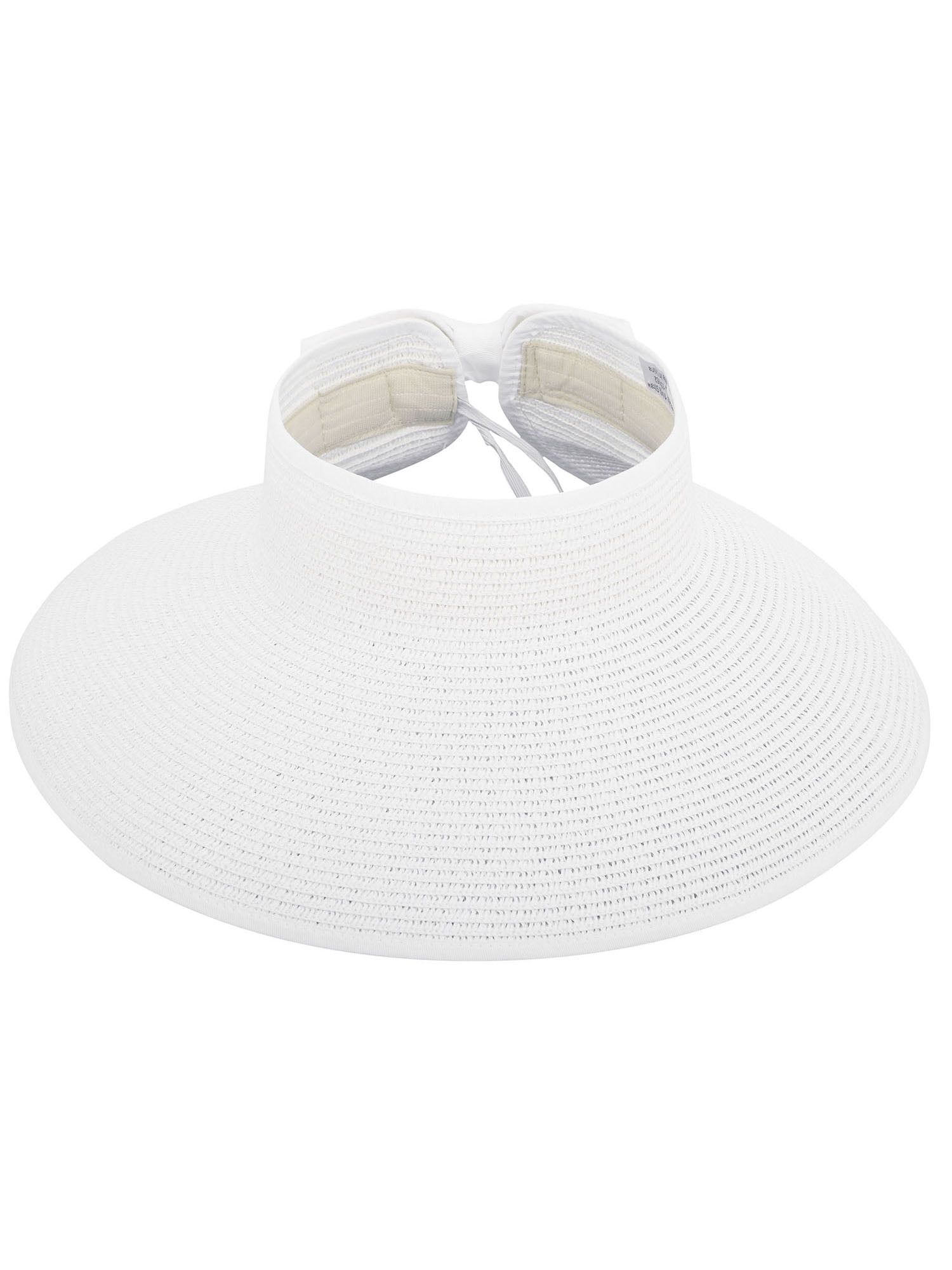 Women's Roll Up Straw Beach Hat w/ Wide Brim Sun Visor,White - Walmart.com