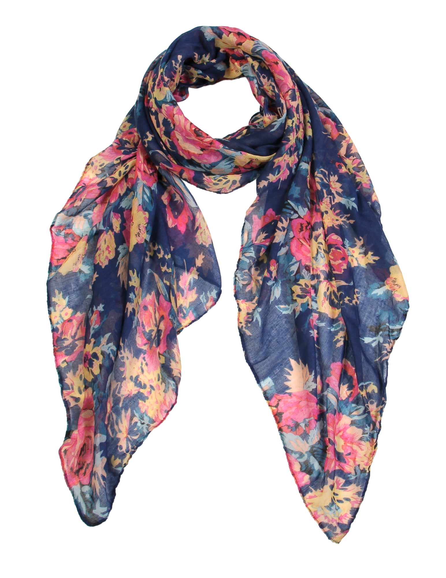 Women's Romantic Rose Print Thin & Lightweight Fashion Scarf (Blue ...