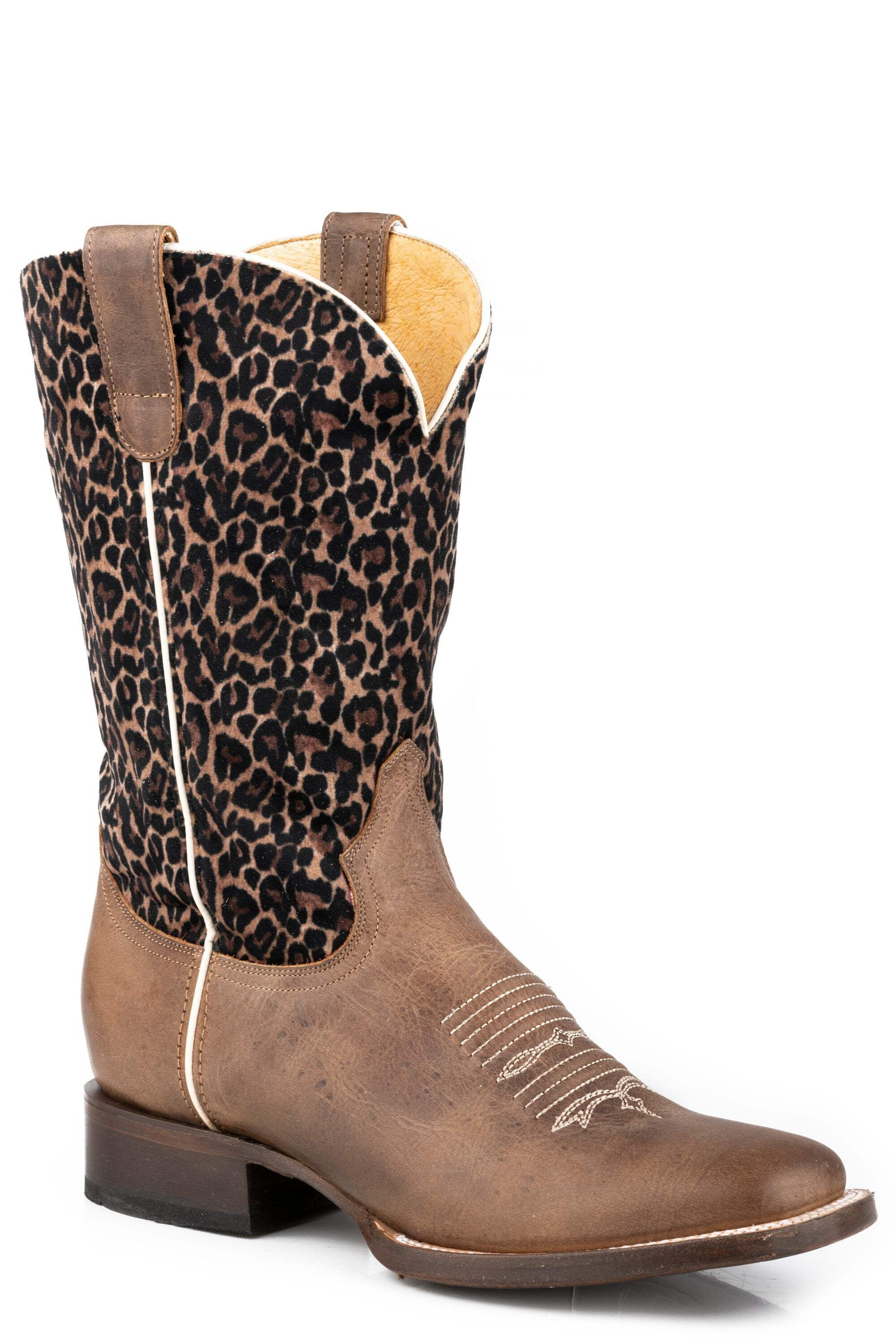 Women's Roper Cheetah Leather Boots Handcrafted with Flextra Calf Brown ...