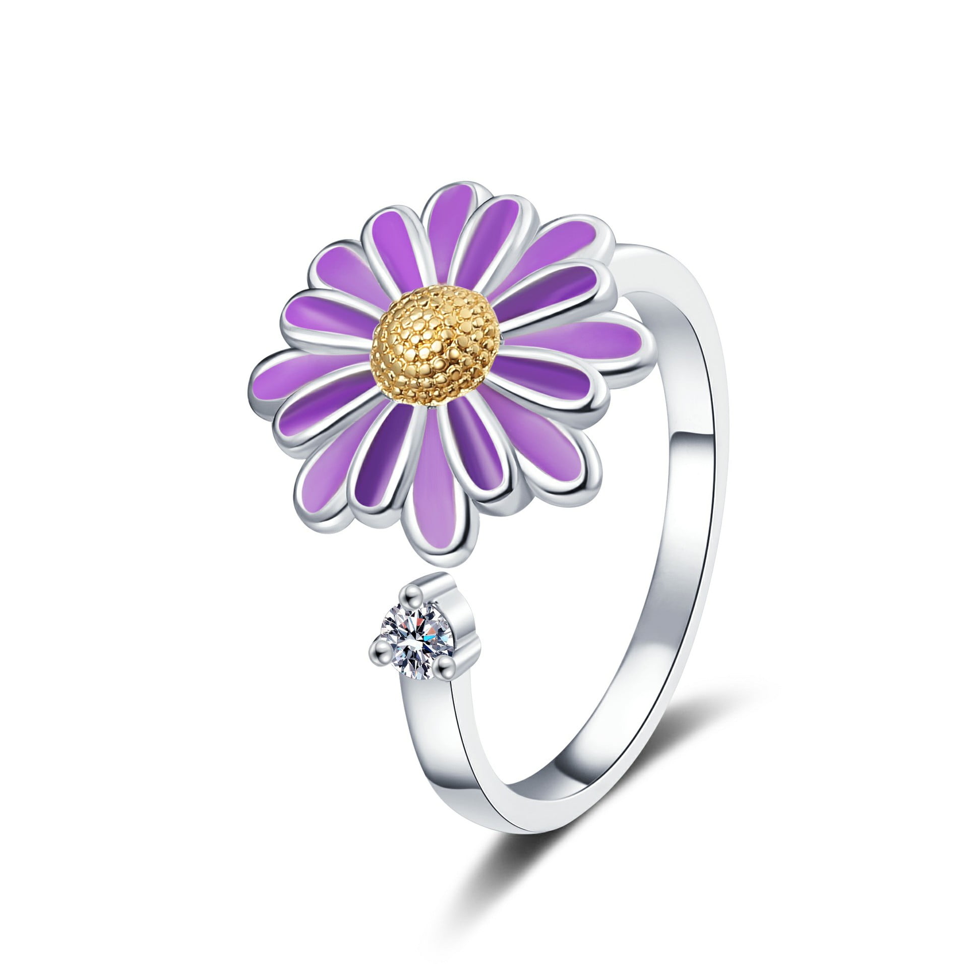 Women's Rotating Daisy Ring for Anxiety Relief – Spinning Floral ...