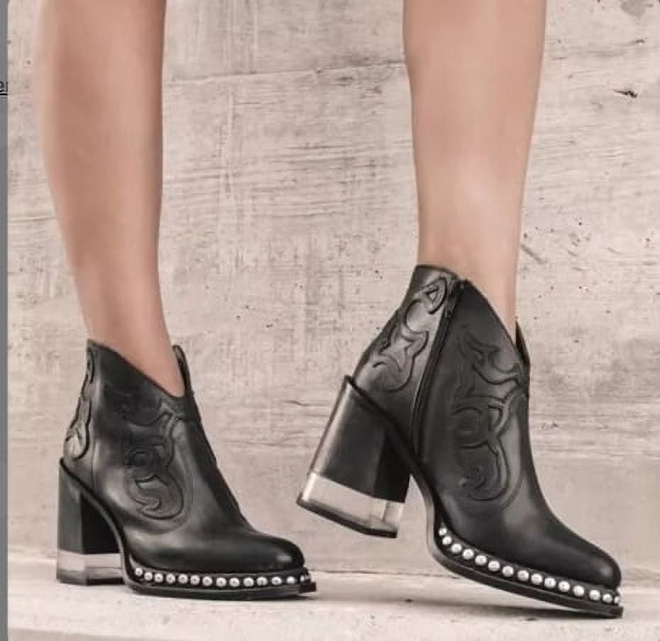 Women's Round Head High Heels Embroidery Ankle Boots Sexy Women's Zip V ...