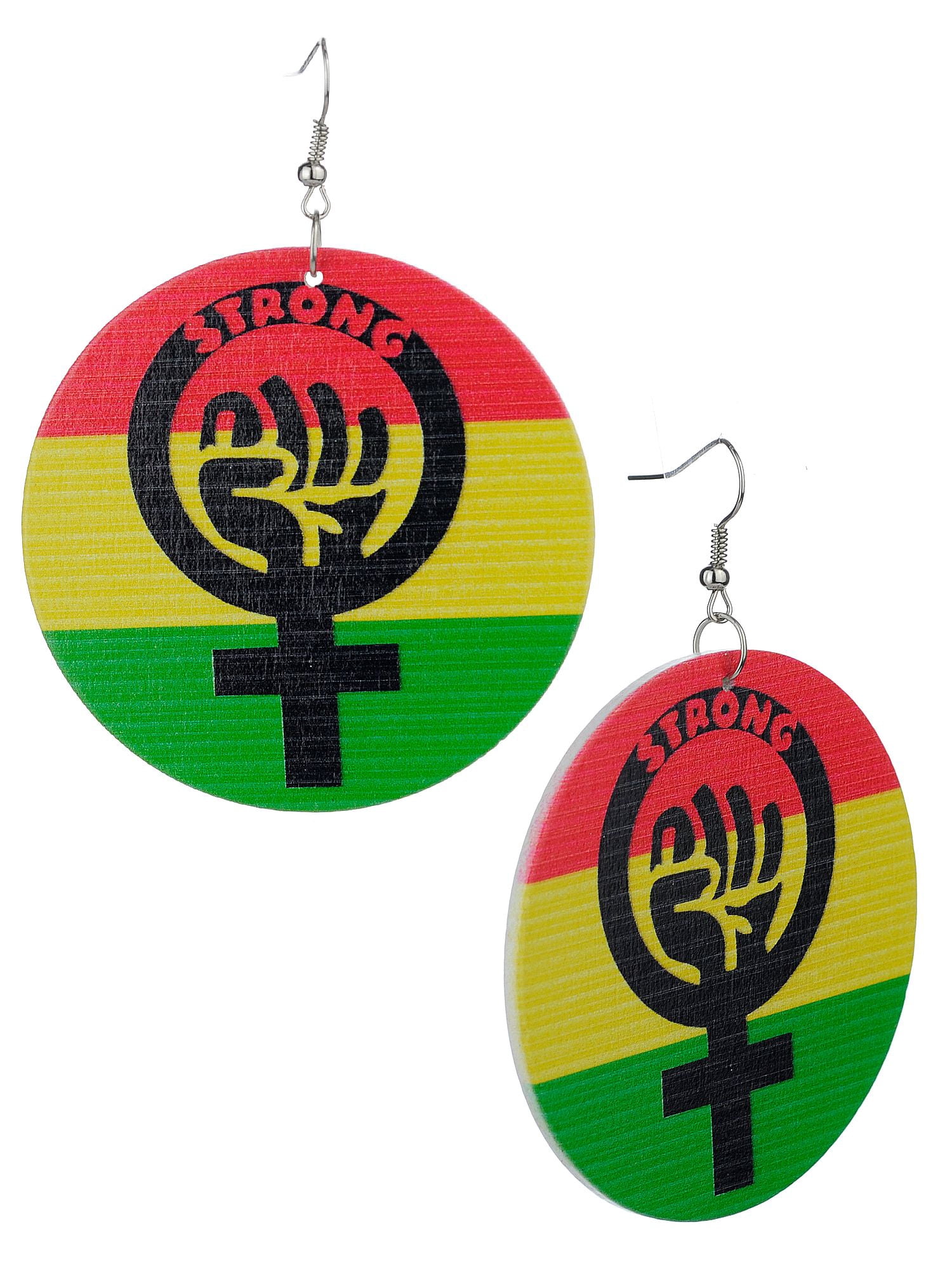 Women's Round Rasta Afrocentric Wood Dangle Pierced Earrings, Strong ...