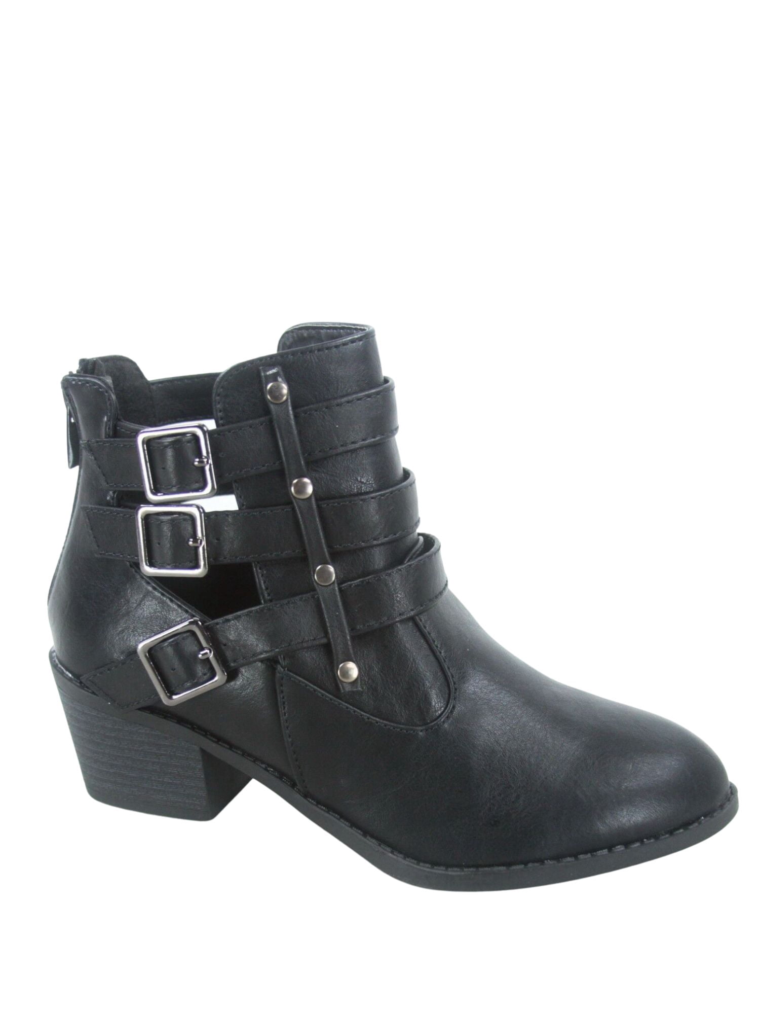 Women's Round Toe Buckles Zipper Low Heel Ankle Booties - Walmart.com