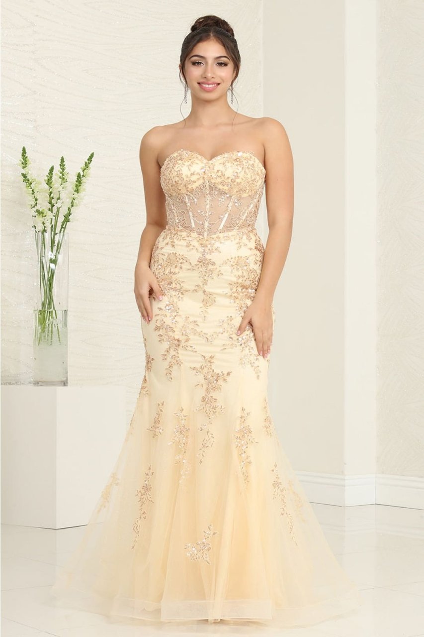 Women's Royal Blue Queen RQ8118 Champagne Goldish Beige & Gold Floral ...