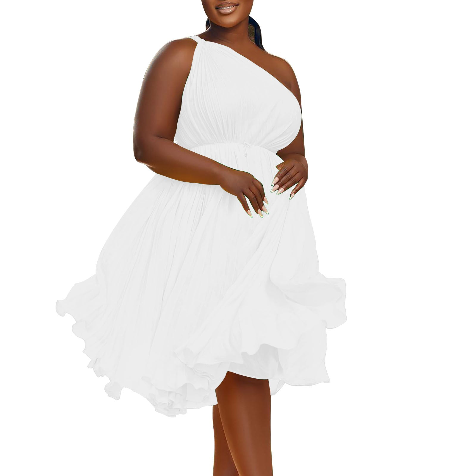 Women's Ruched Bodycon Dress 2024 Summer One Shoulder Sleeveless Party ...