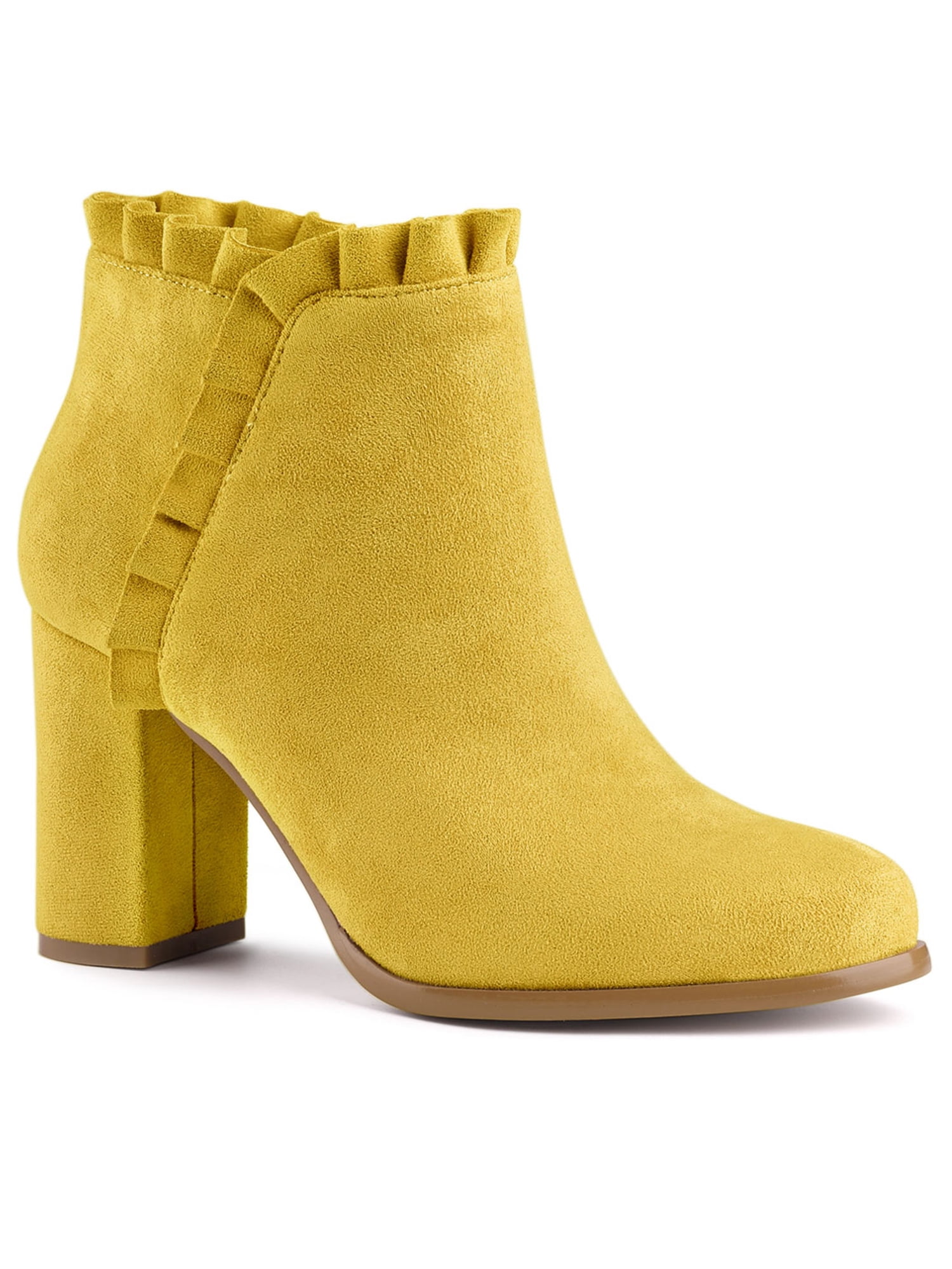 Allegra K Women's Ruffle Block Heel Chunky Heels Ankle Boots Yellow 6 ...