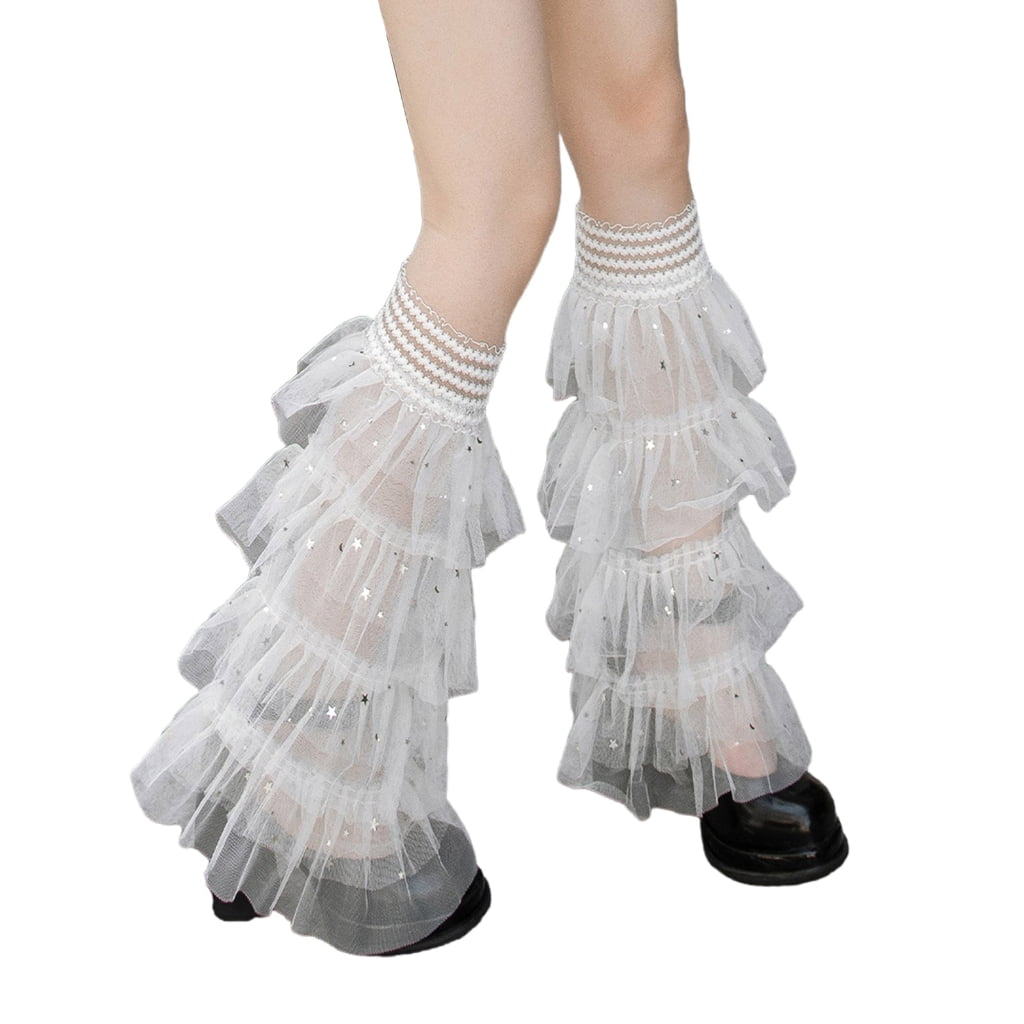 Women's Ruffle Lace Leg Warmers Lovely Sheer Mesh Leg Sleeves Long ...