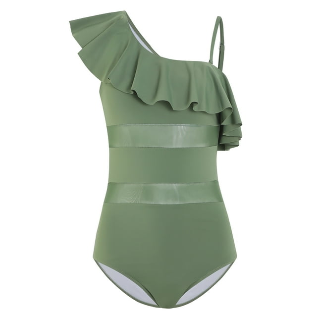 Women’s Ruffle One Shoulder Swimsuits One Piece Tummy Control Bathing ...