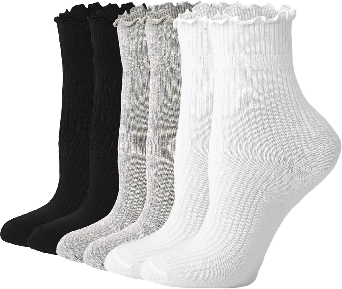 Dalrosia Women's Ruffle Socks 6Pairs Casual Cute Ankle Socks Breathable ...