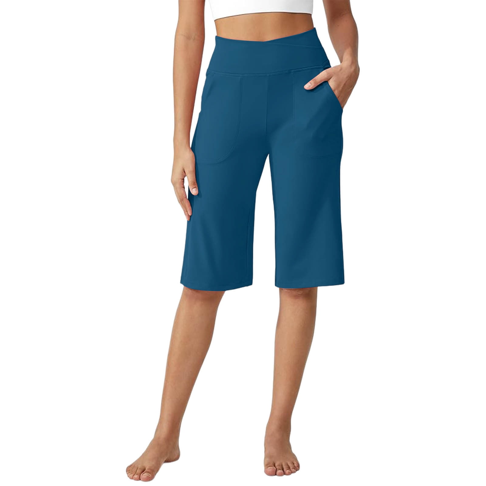 Women's Running Cycling Shorts High Waist Half Dress Pants with Pocket ...