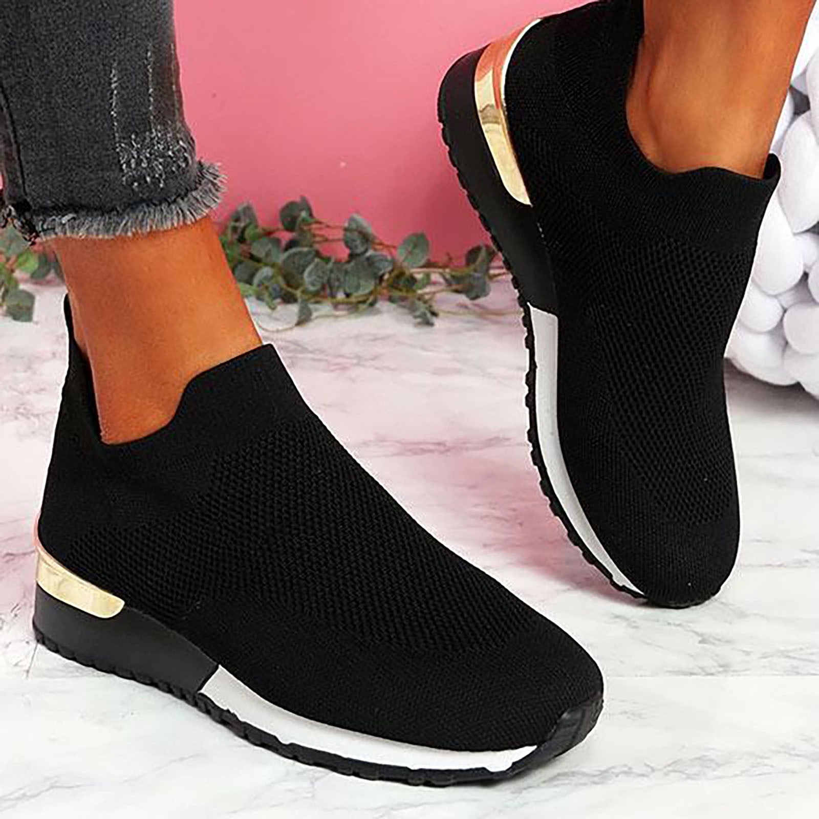 Women's Running Shoes Comfort Elastic Sock Slip On Walking Lightweight ...