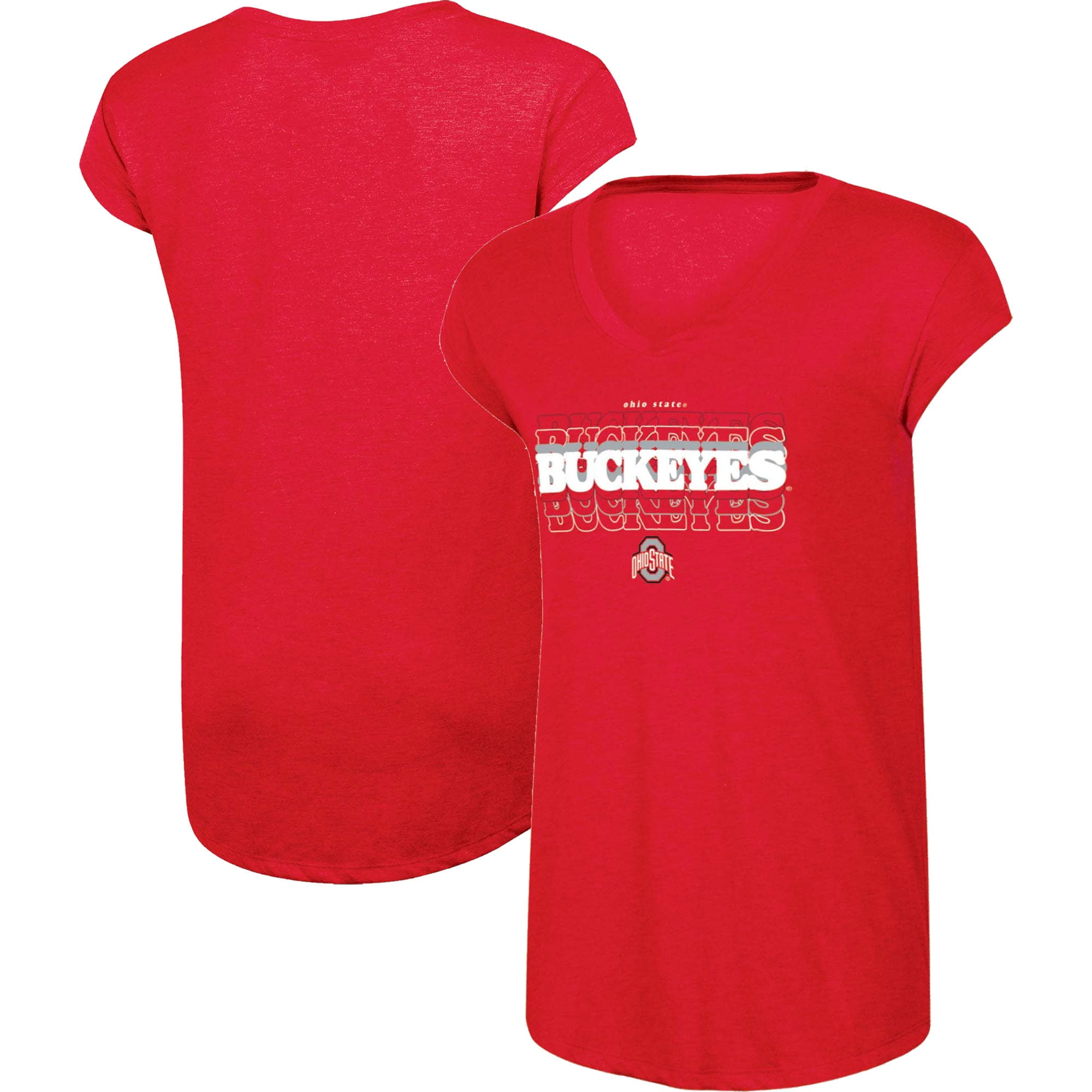 Women's Russell Heathered Scarlet Ohio State Buckeyes Wordmark V-Neck T ...