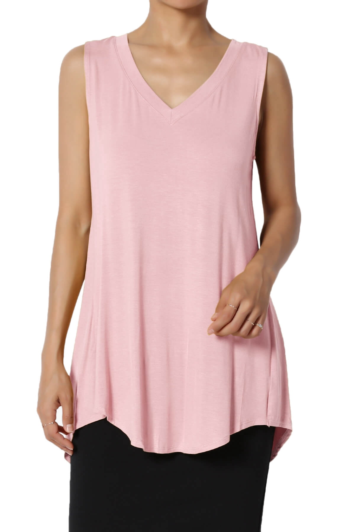 Women's S~3X Essentials Luxe Jersey Tunic V-Neck Relaxed Fit Sleeveless ...