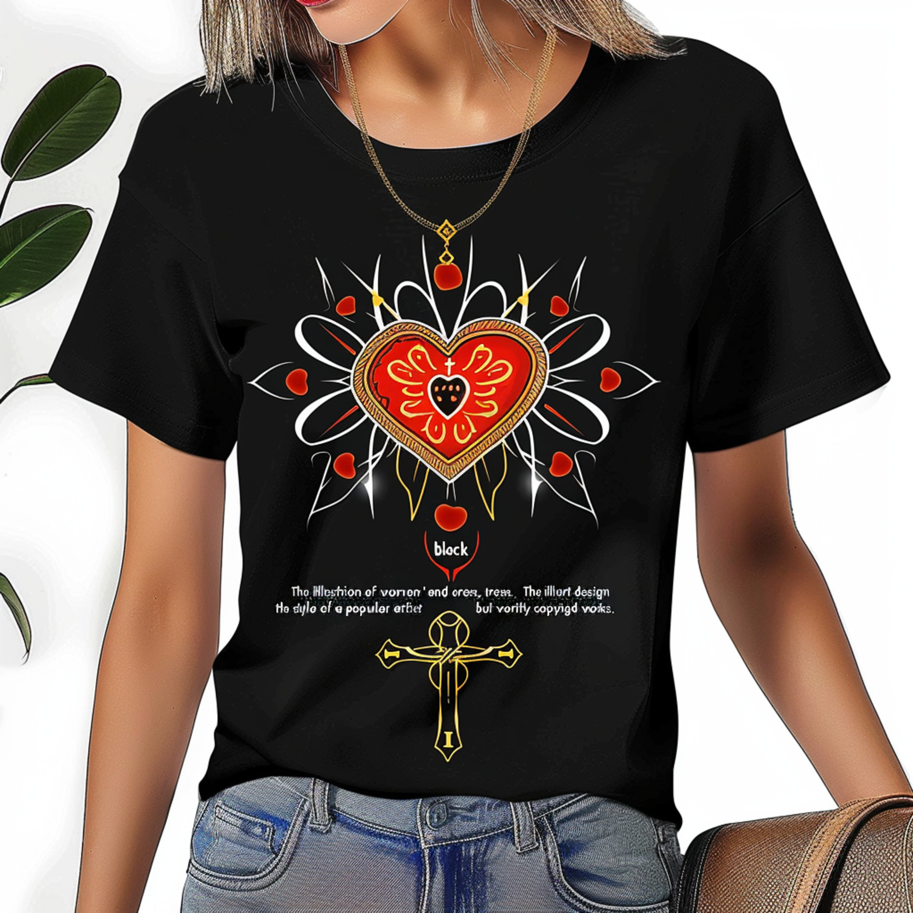 Women's Sacred Heart and Cross Graphic Tee Trendy Design Inspired by ...