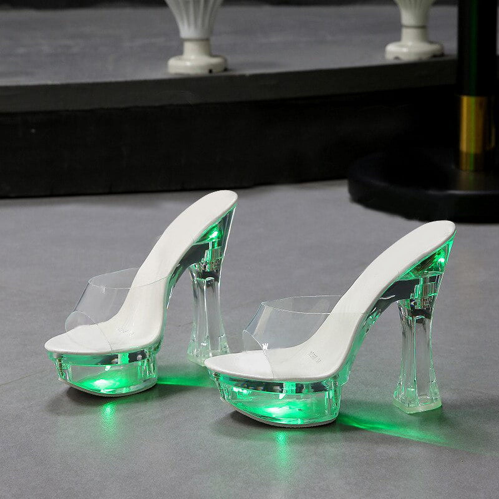 Women's Sandals 14cm Heels Luminous Slippers Crystal Thick Heel ...