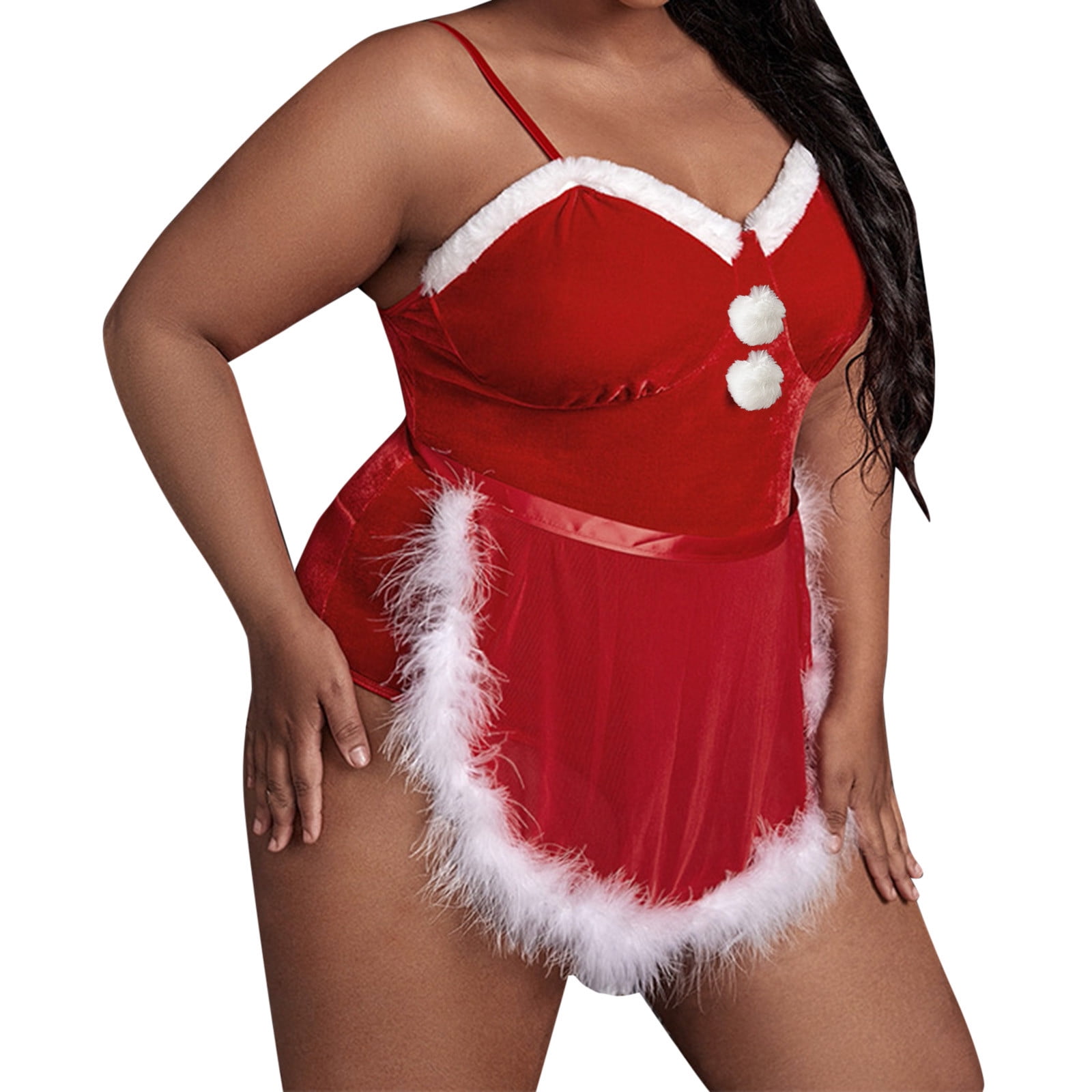 Womens Santa Christmas Lingerie Set With Garter Belts Lace Teddy