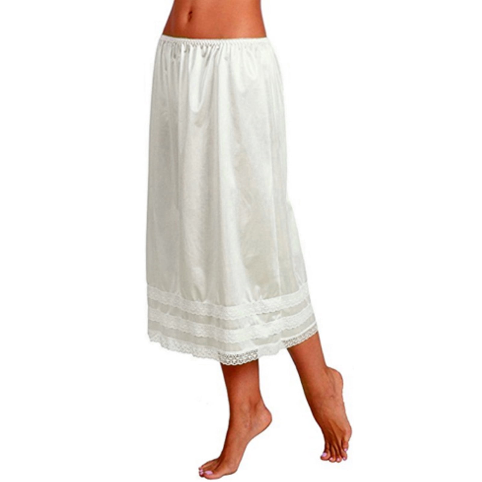 Women's Satin Half Slip Lace Long Underskirt Elastic Waist Long Slips ...