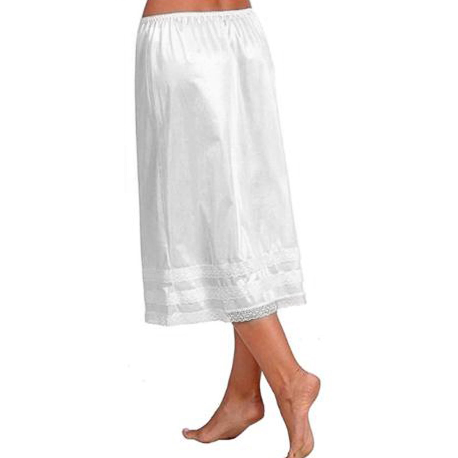 Women's Satin Half Slip Lace Long Underskirt Elastic Waist Long Slips ...