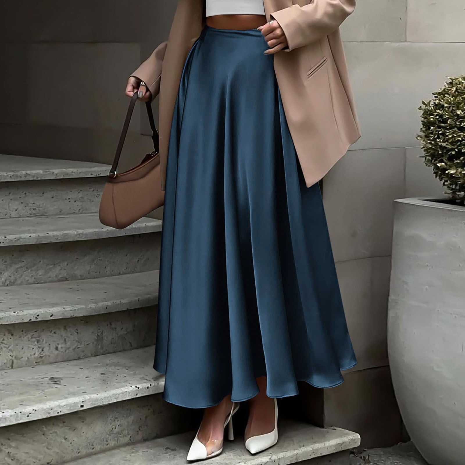Women's Satin High Waist Skirts 2024 Summer Fall Outfits Elegant Party ...