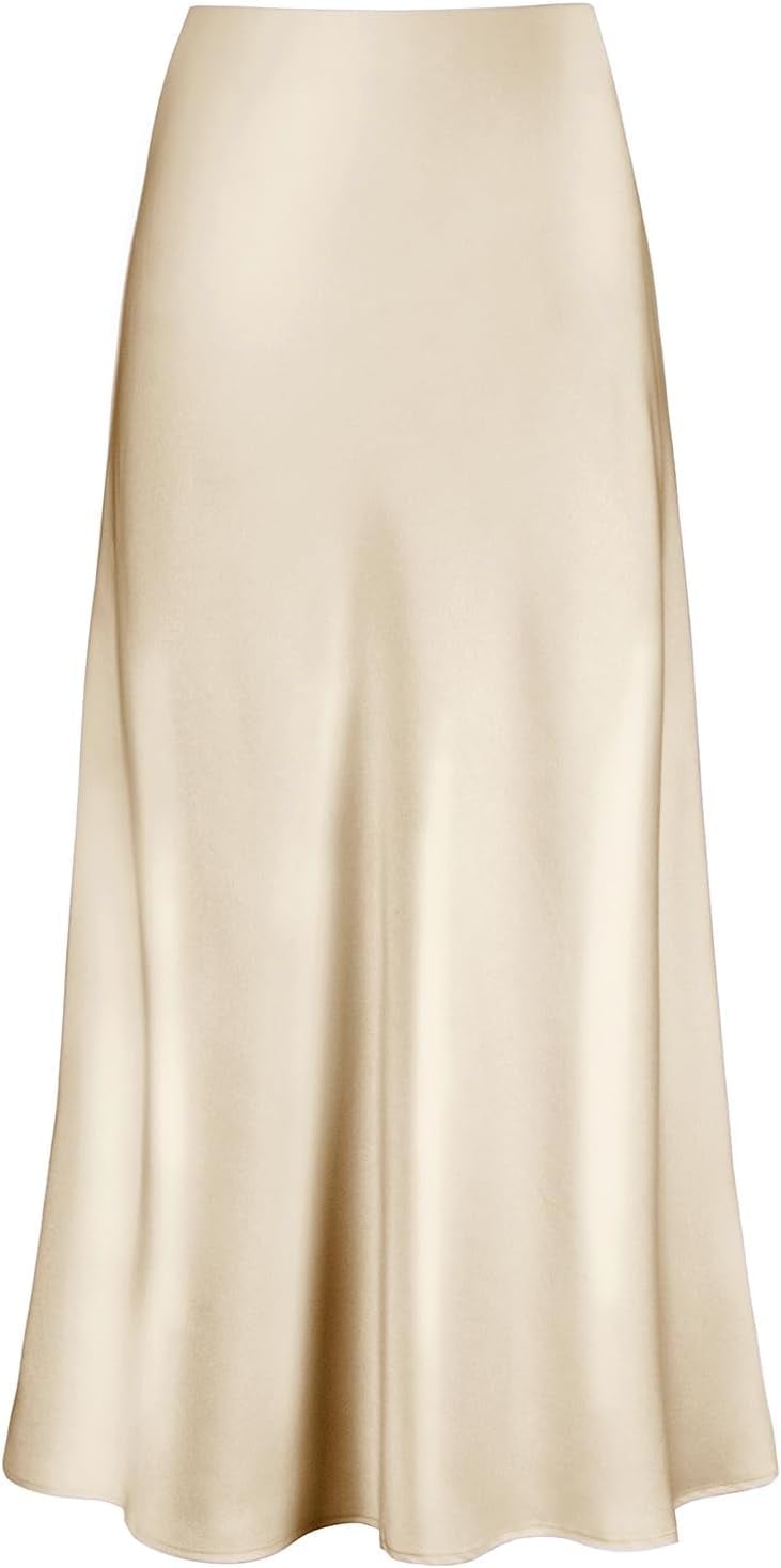 Women's Satin High Waisted Maxi Skirts Hidden Elasticized Women's Satin High Waisted Maxi Skirts Hidden Elasticized