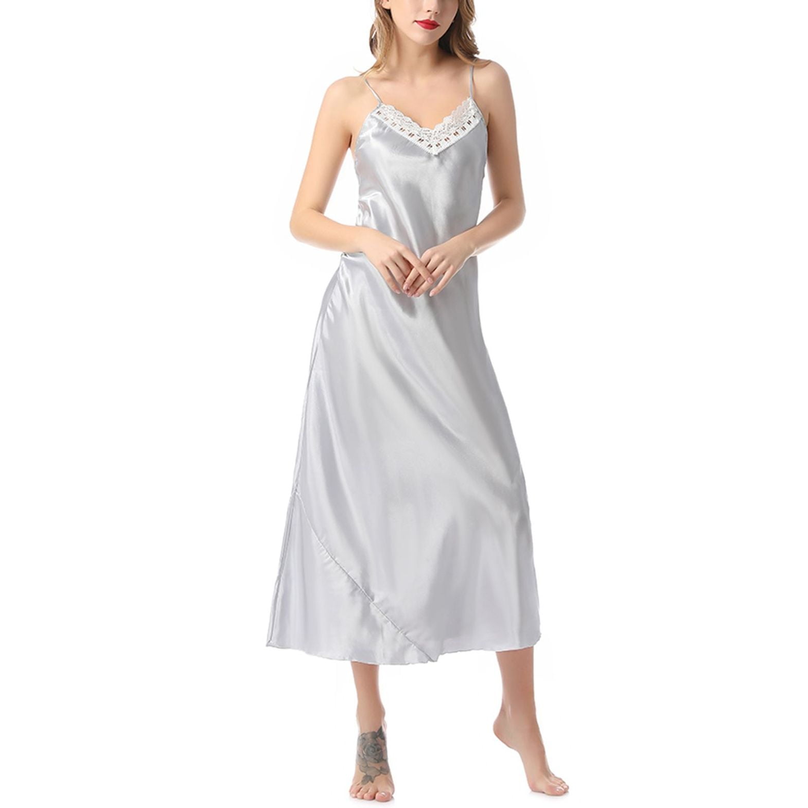 Women's Satin Nightgown Sleep Dress Spaghetti Straps Spring Summer ...