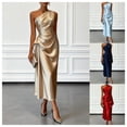 Women's Satin One-Shoulder Midi Dress, Ruched Waist Draped Formal ...