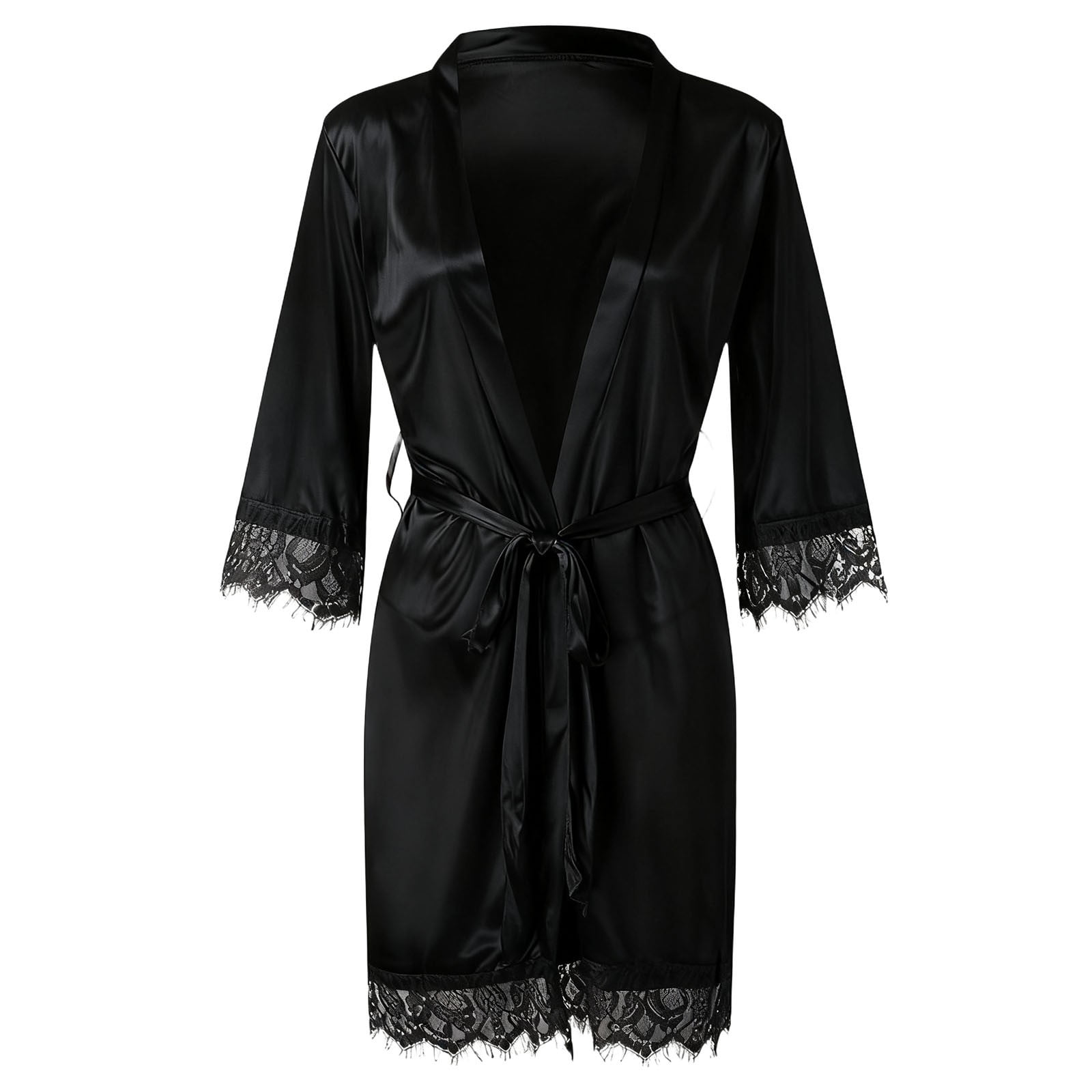 Women's Satin Robe Lace Robes (Black XXXXS) - Walmart.com