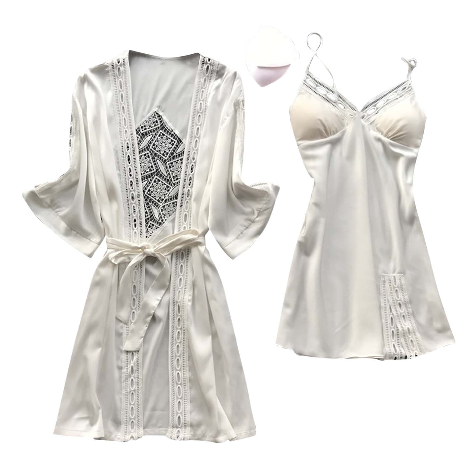 Women's Satin Robe Set 2 Piece Soft Pajamas Sets Cami Slip Dress ...