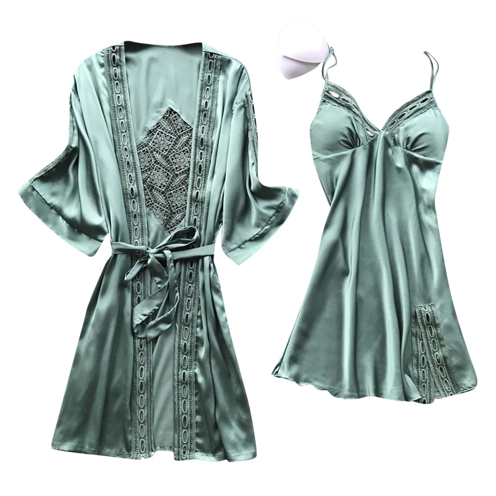 Women's Satin Robe Set 2 Piece Soft Pajamas Sets Cami Slip Dress ...