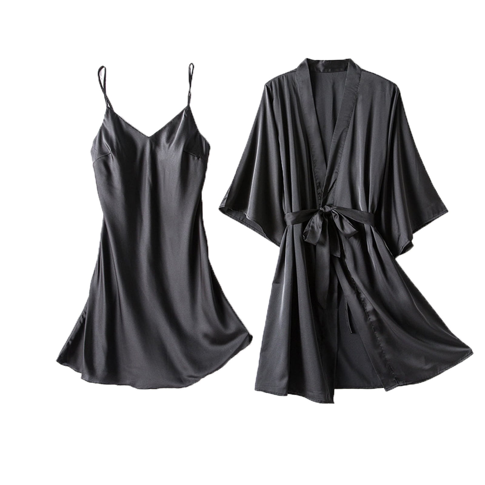 Women's Satin Robe Sets 2 Piece Nightgown Silk Pajama Sexy Cami ...