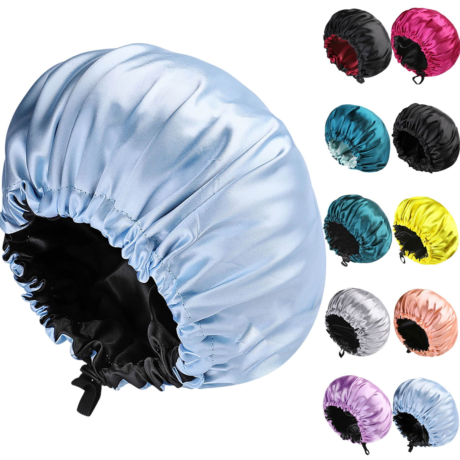 Women's Satin Sleep Cap, Double Layer Silky Fabric with Adjustable Back ...